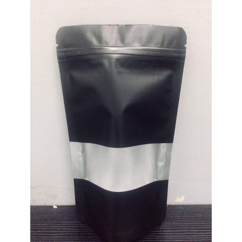 Stand Up pouch matte black with window and zip lock, 12x20, 50pcs ...