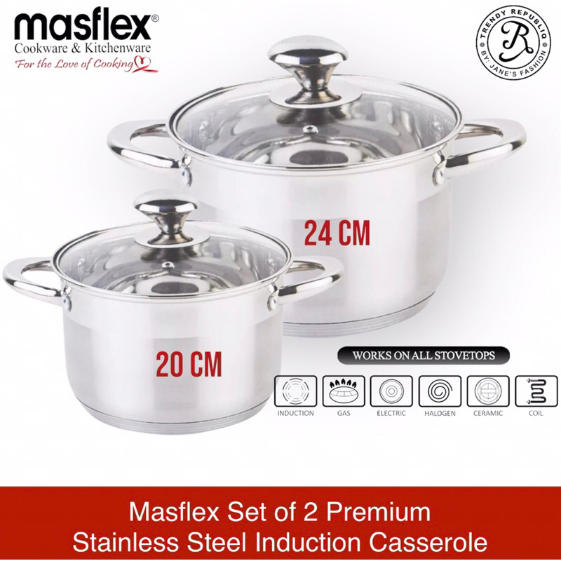 Masflex Premium Stainkess Steel Bundle of 2 Casserole Pot with Lid ...