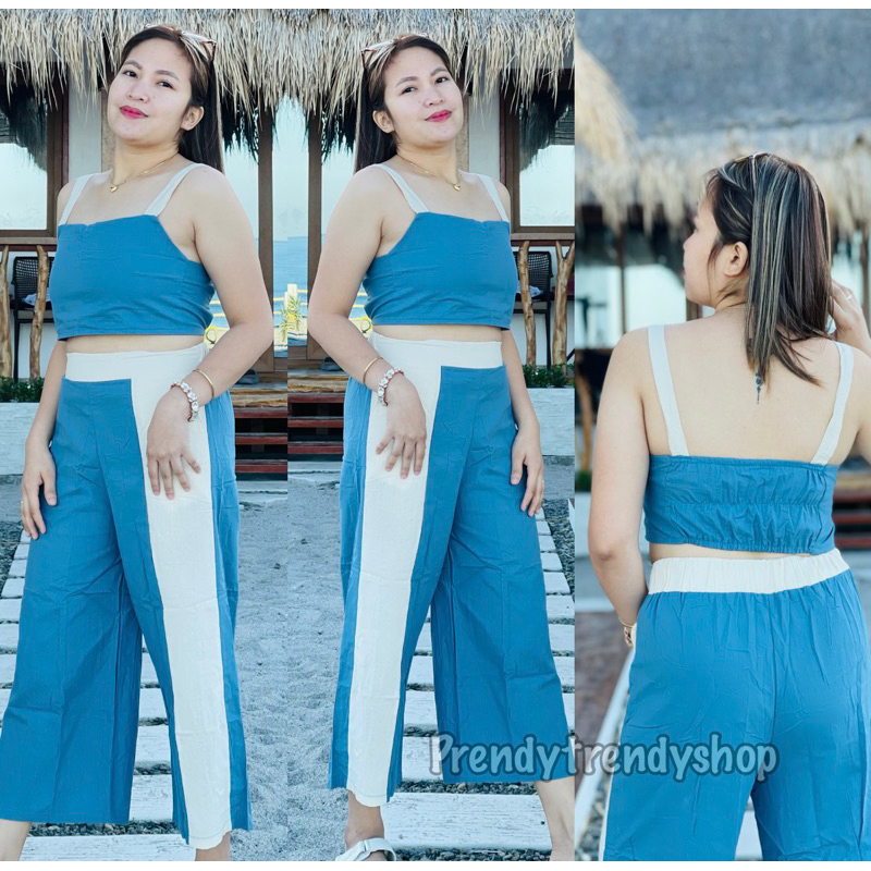 ZEBBI COMBI / COMBINATION TOP AND PANTS WITH POCKET COTTON LINEN(COORDS ...