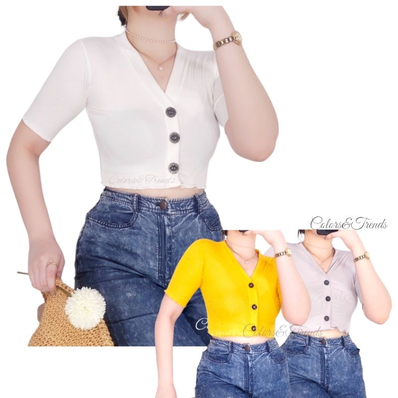 Sam buttons croptop knit adult/teen s-m | Shopee Philippines