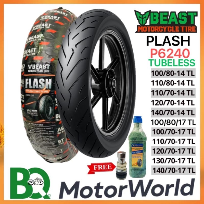 BEAST FLASH/P6240 TUBELESS TIRE BY 14/17 For Motorcycle Free Pito ...