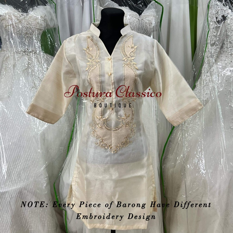 Ladies Barong 3/4 Sleeve Marian Dress w/ Beige Embroidery Design Modern ...