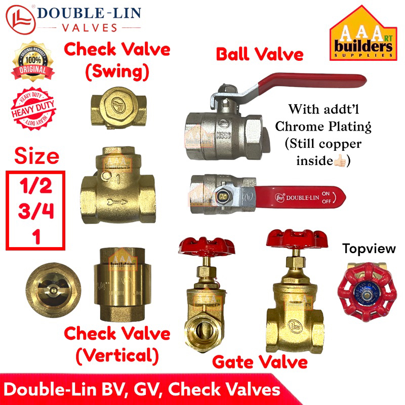 Double Lin Ball Valves Gate Valves Check Valves 1/2 3/4 1” | Shopee ...