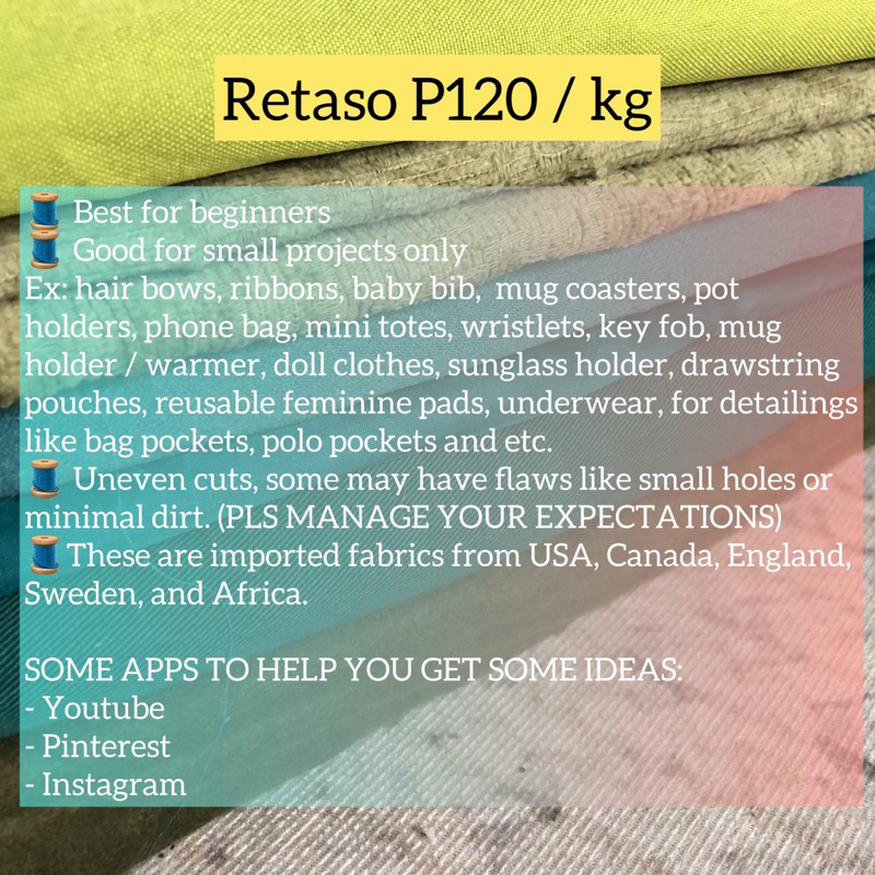 P120 Retaso/kg for Crafts / Sewing Assorted Fabric Destash Plain ...