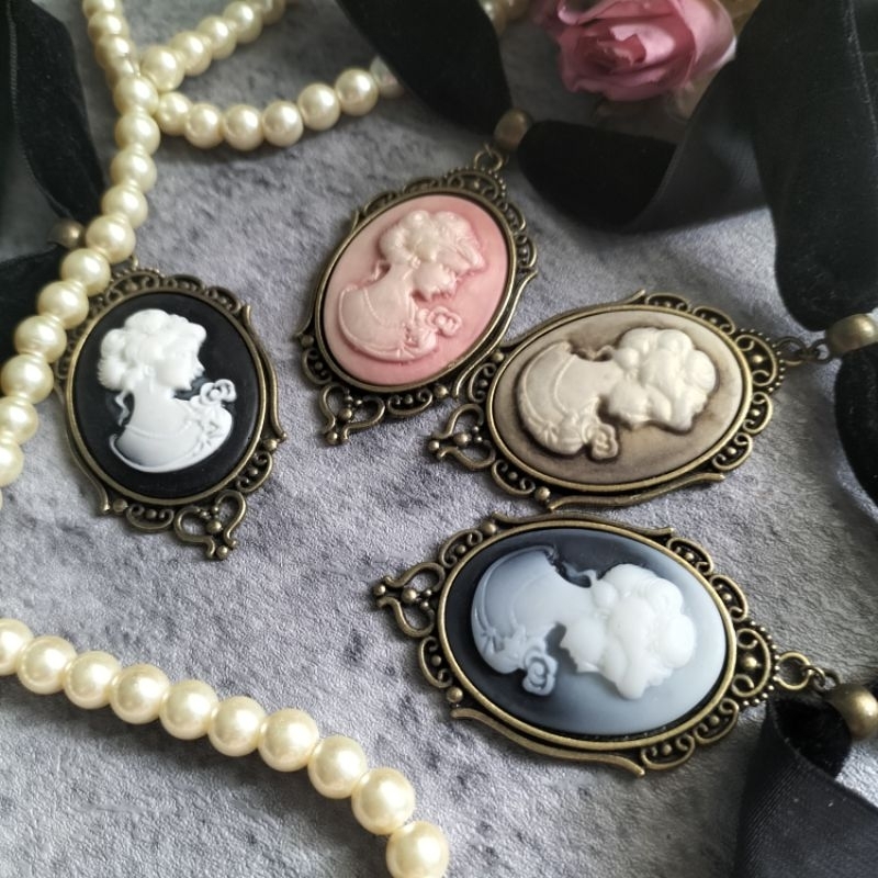 Maria Clara Big Cameo Antique Pendant on Velvet Choker Necklace ...