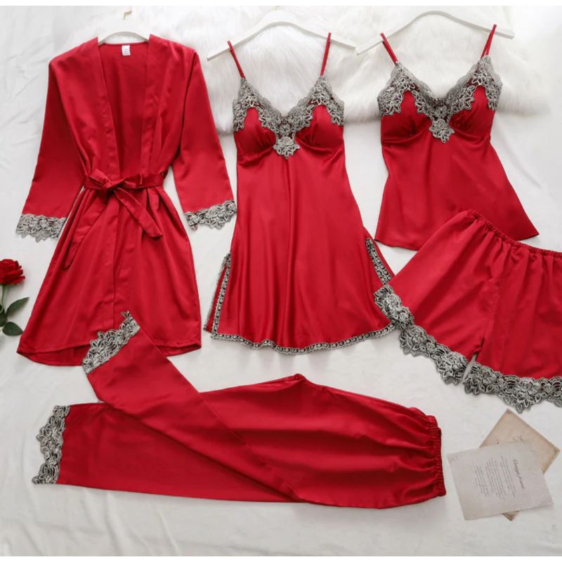 trifted silk sleepwear red set(check out link for live) | Shopee ...