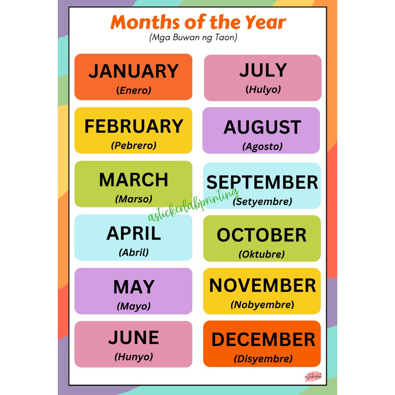 MONTHS OF THE YEAR LAMINATED EDUCATIONAL CHART LEARNING MATERIALS FOR ...