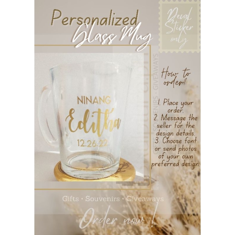Personalized Glass Mug with Sticker Decal/ Laser Engrave on Bamboo Lid ...