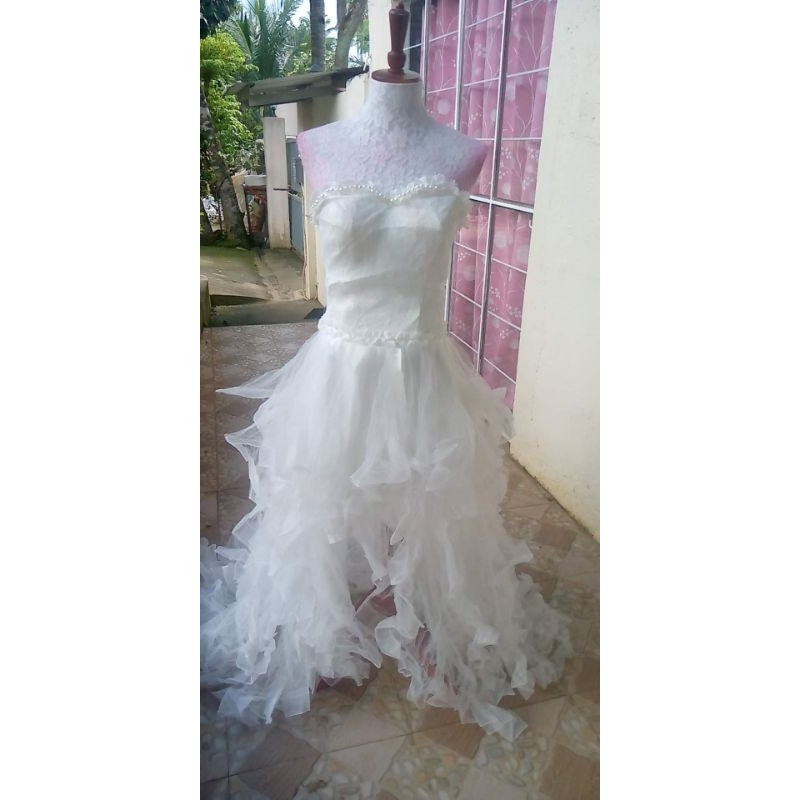 TUBE HIGHLOW WEDDING GOWN GLITTERY SOFT TULLE CIVIL WEDDING RECEPTION ...