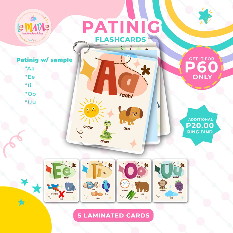 PATINIG VOWELS with Photos READING Laminated Flashcards Educational Toys for Kids | Shopee ...