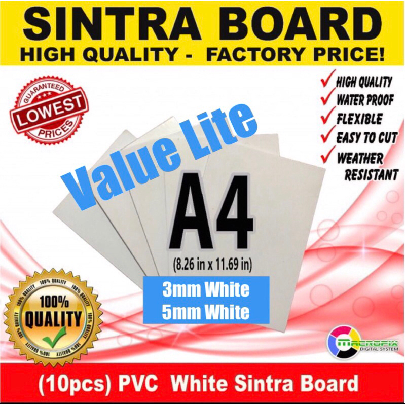 Value Lite 10pcs A4 Size Sintra Board PVC White/ Thickness: 3mm/5mm | Shopee Philippines