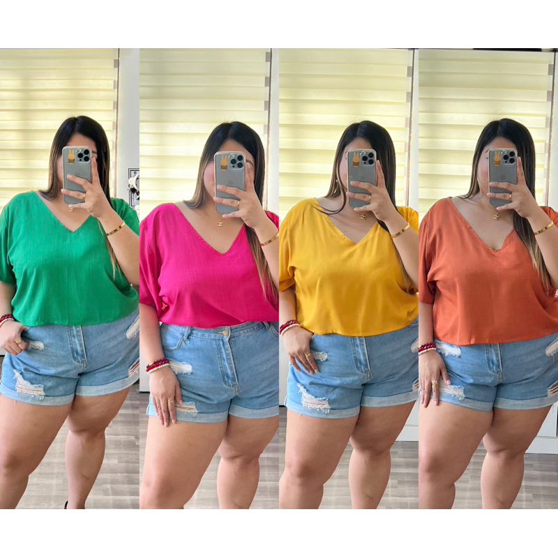 KELSEY V-NECK LINEN TOPS | V-NECK PLUS SIZE TOPS | Shopee Philippines