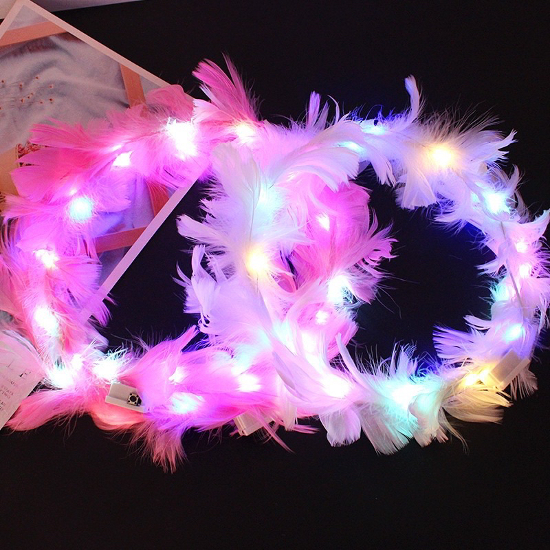 LED Light-up Fairy Feather Glowing Halo Headband Hair Roop Festival ...