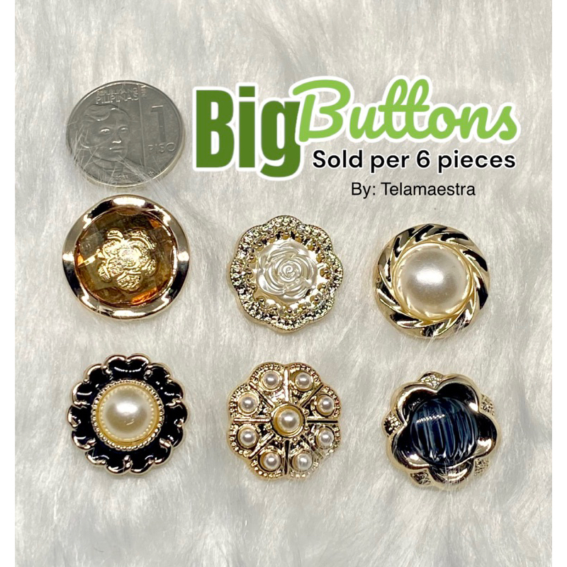 [6pcs.] Big Crimping Rose Gold Faux Pearl Buttons For Garment Women ...