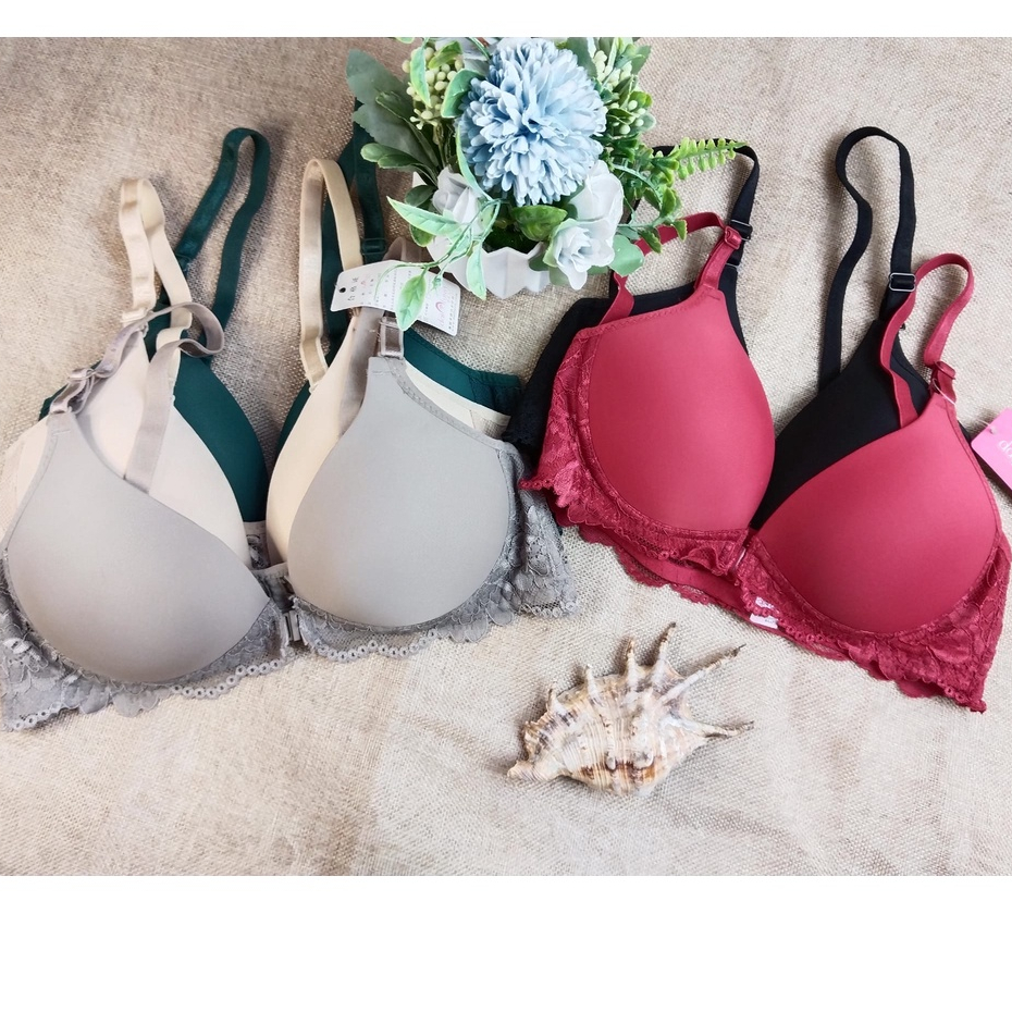 Front Clasp Bra Lace Embellishment Non - Wire Bra | Shopee Philippines