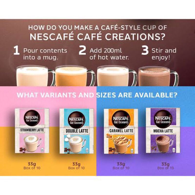 Nescafe Cafe Creations Mocha/Caramel/Strawberry Latte 33g x 10 330g ...