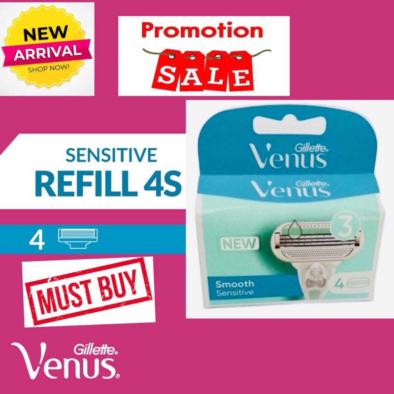 Sale!Gillette Venus Smooth Sensitive Cartridges For Ladies 4 Blades ...