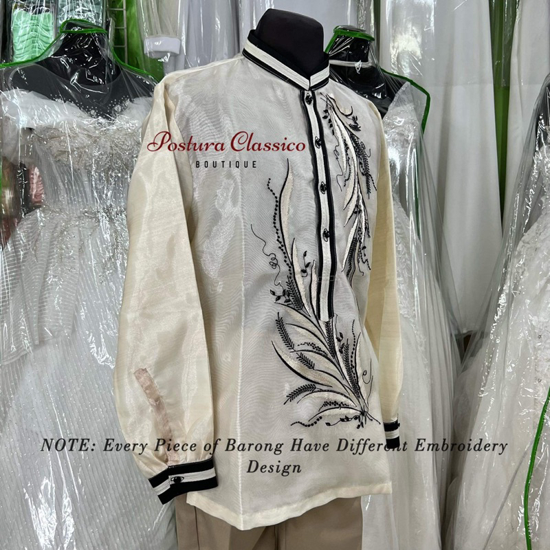 Barong Tagalog For Men Double Piping Black w/ Black Burda Chinese ...