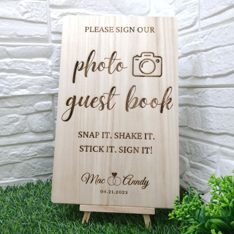 Wooden Table top Signage with wooden easel stand | WITH LASER ENGRAVED ...