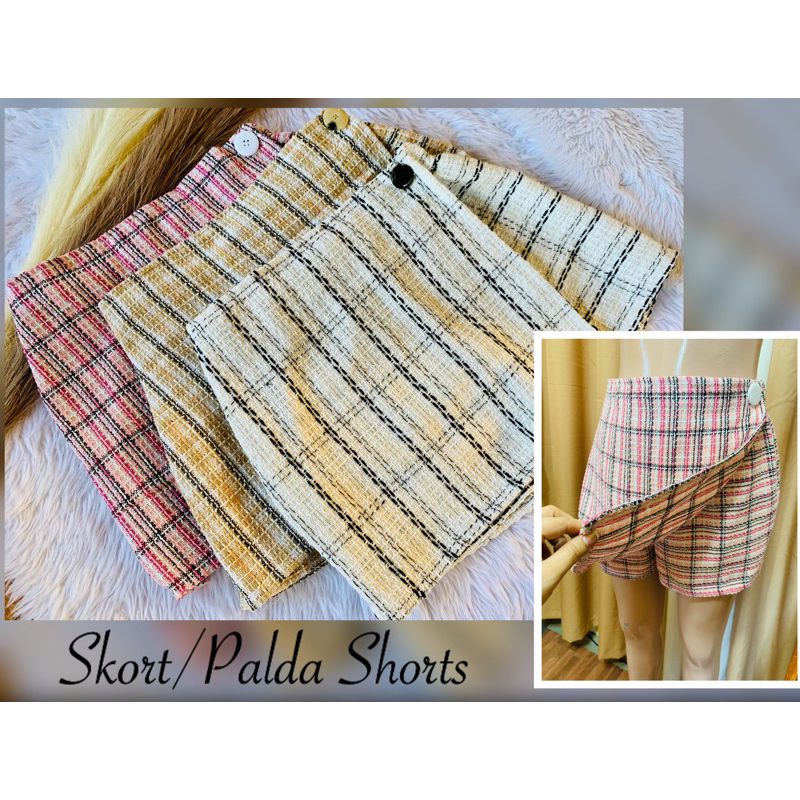 Tweed Skort Palda Shorts Stripe Garterized Trendy skort Women high ...
