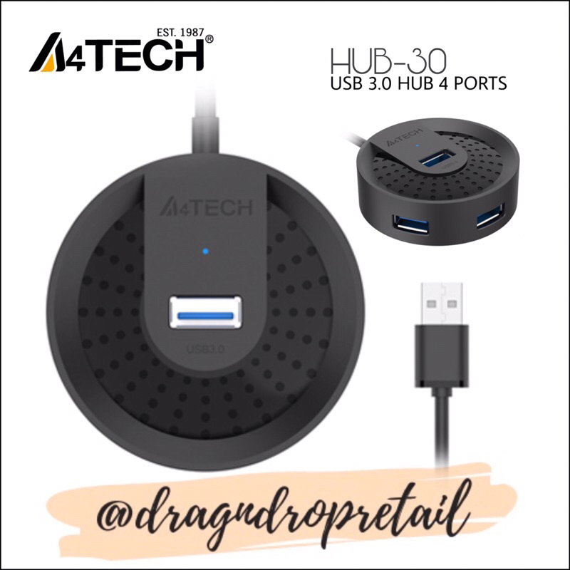 A4TECH HUB-30 USB 3.0 to 4 Ports HUB 4-in-1 USB HUB - Black | Shopee ...