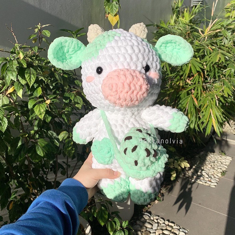 Mint Choco Chip Ice Cream Cow with Ice Cream Bag Handmade Crochet ...