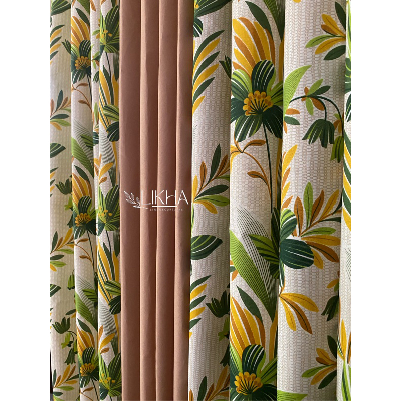LIKHA - 3in1 Elegant Contessa Green Curtains (6ft/7ft) - Sold per SET ...