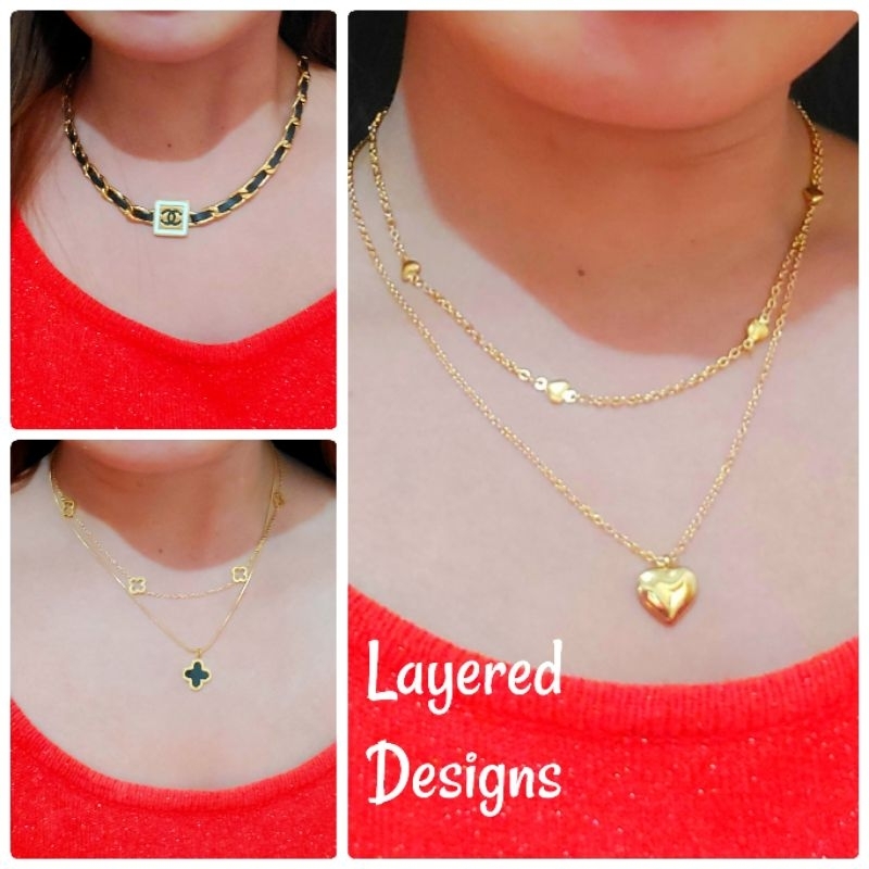 10k Pure Gold Layered Design Necklace for Ladies ( Non tarnish ...