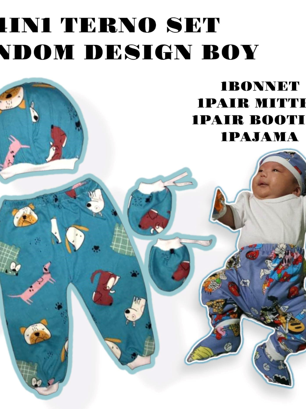 TERNO Baby 4in1 terno Bonnet Mittens Booties with Pajama set random ...