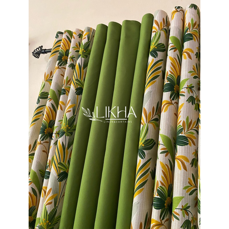 LIKHA - 3in1 Elegant Contessa Green Curtains (6ft/7ft) - Sold per SET ...