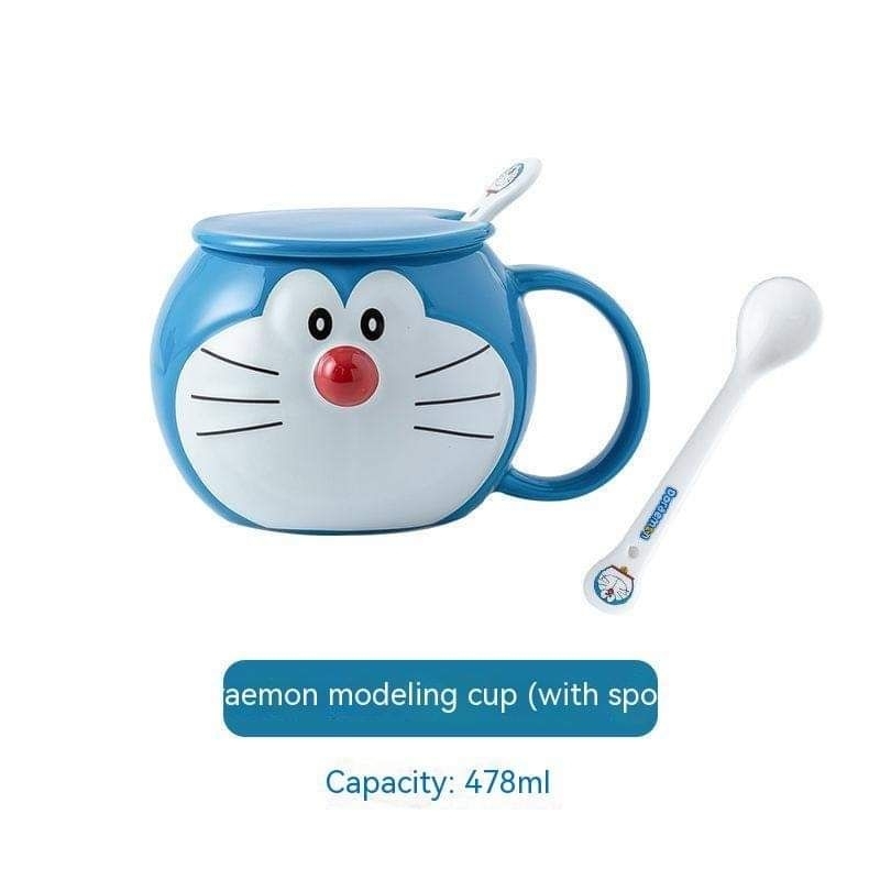 Doraemon Ceramic Mug with Lid and Spoon Set | Shopee Philippines