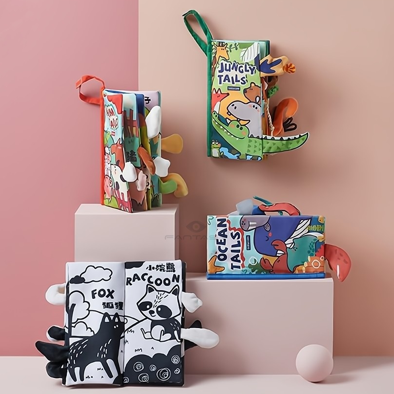 BC BABYCARE 3D Animal Tails Baby Sensory Soft Cloth Book Rustle Sound ...