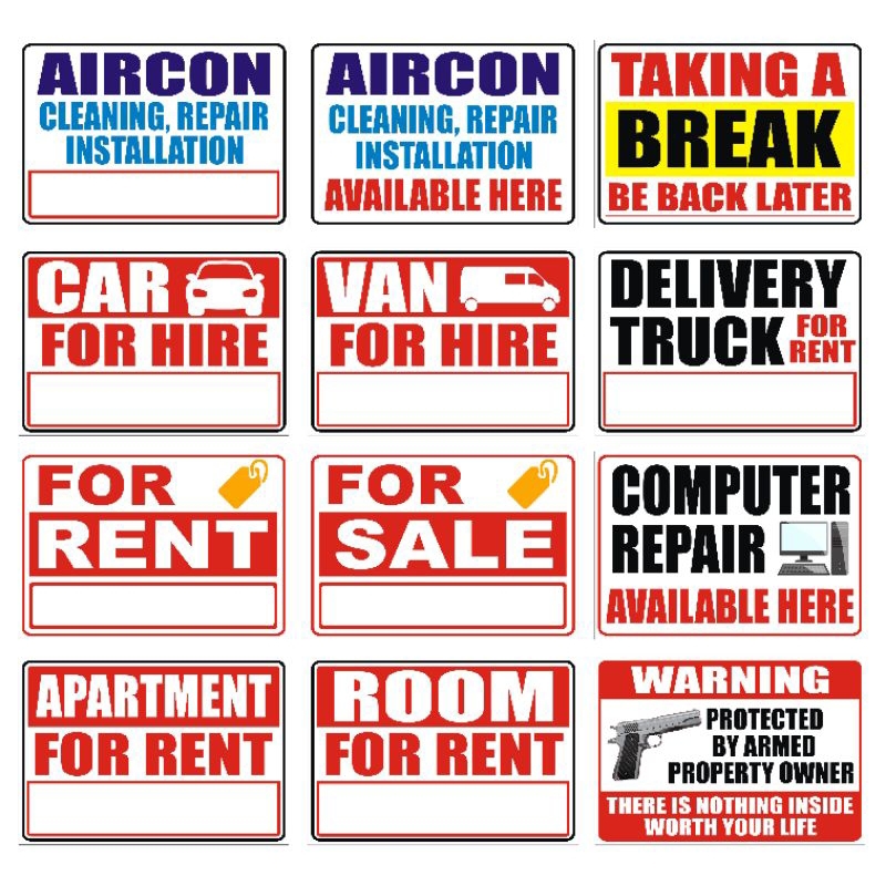 PVC ID signage for establishments A4 size aircon repair taking a break ...