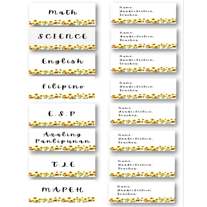 flower style subject and name sticker set | Shopee Philippines