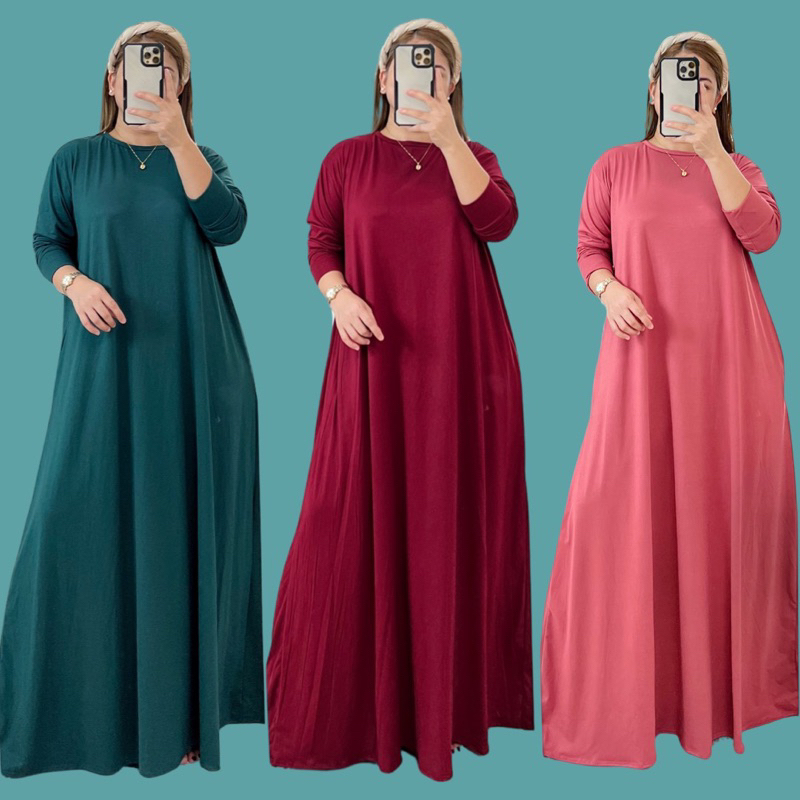 Plus Size 2XL-3XL Plain Aline Maxi Dress / Cotton Spandex | Shopee ...