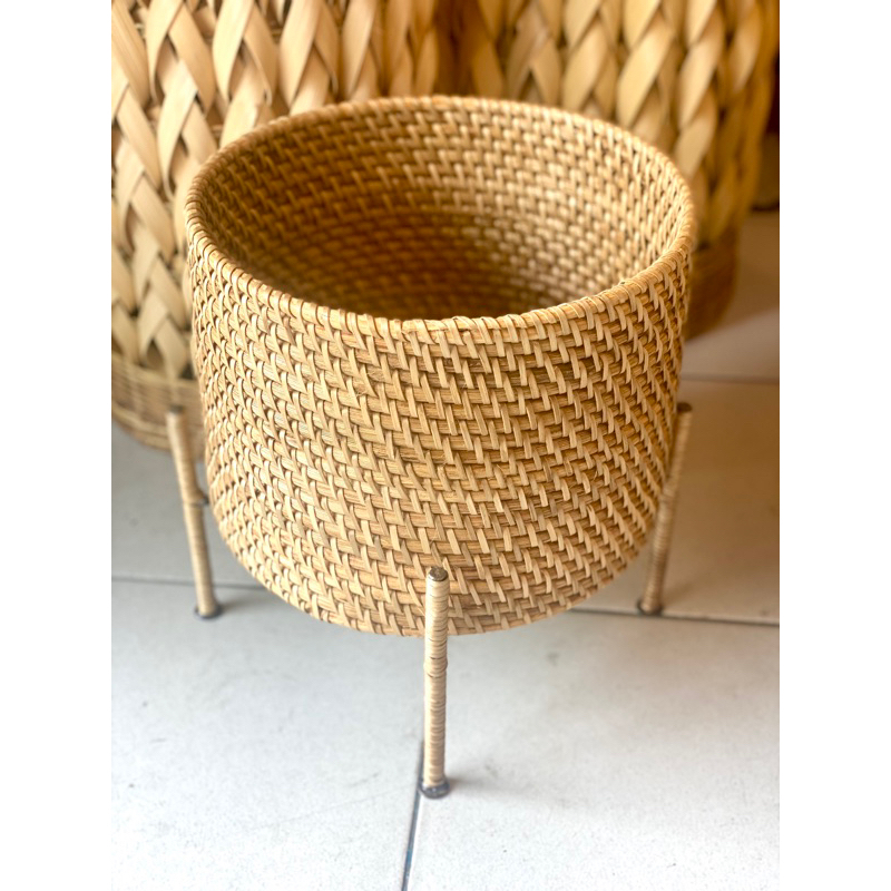 Native Handwoven | Boho | Rattan | Labtang planter with metal stand ...