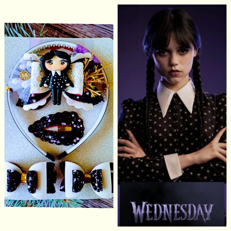 Hair bow claydoll gift set wednesday addams inspired | Shopee Philippines