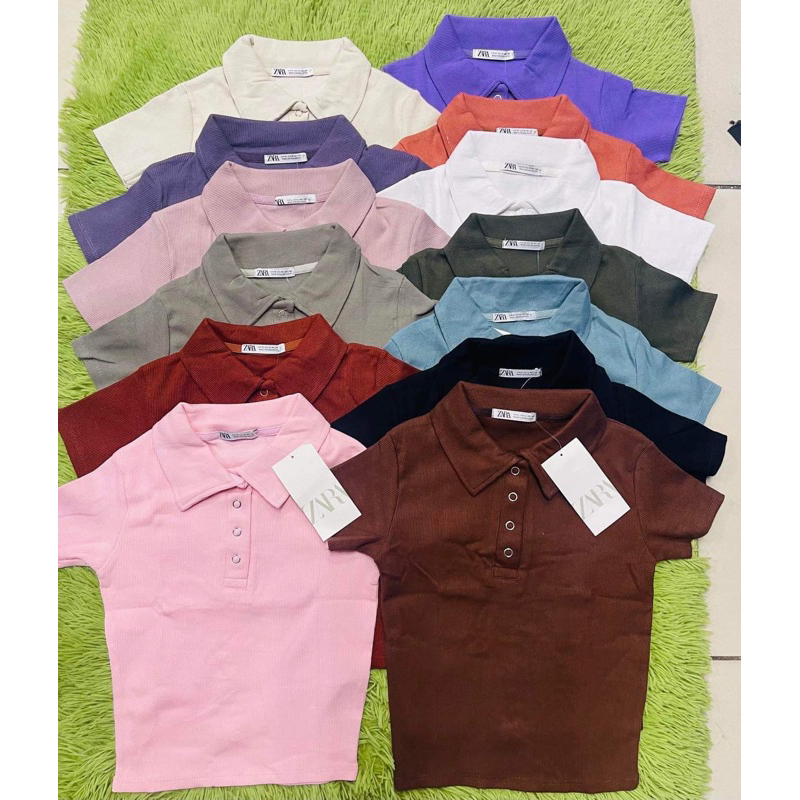 Snap button polo crop-top | Shopee Philippines