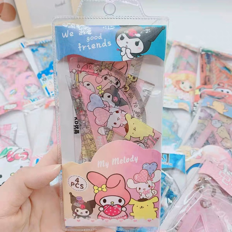 4 Pcs Sanrio Ruler Set Cute Cartoon 15cm Ruler Triangle Ruler ...