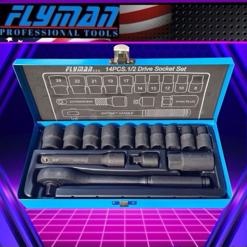 Flyman original 14pcs socket set 1/2 drive 6 points | Shopee Philippines