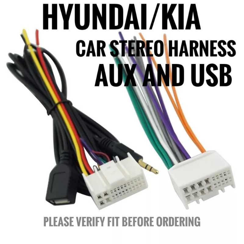 Hyundai Kia Car Stereo Harness Head Unit Auxiliary Aux In USB Connector ...
