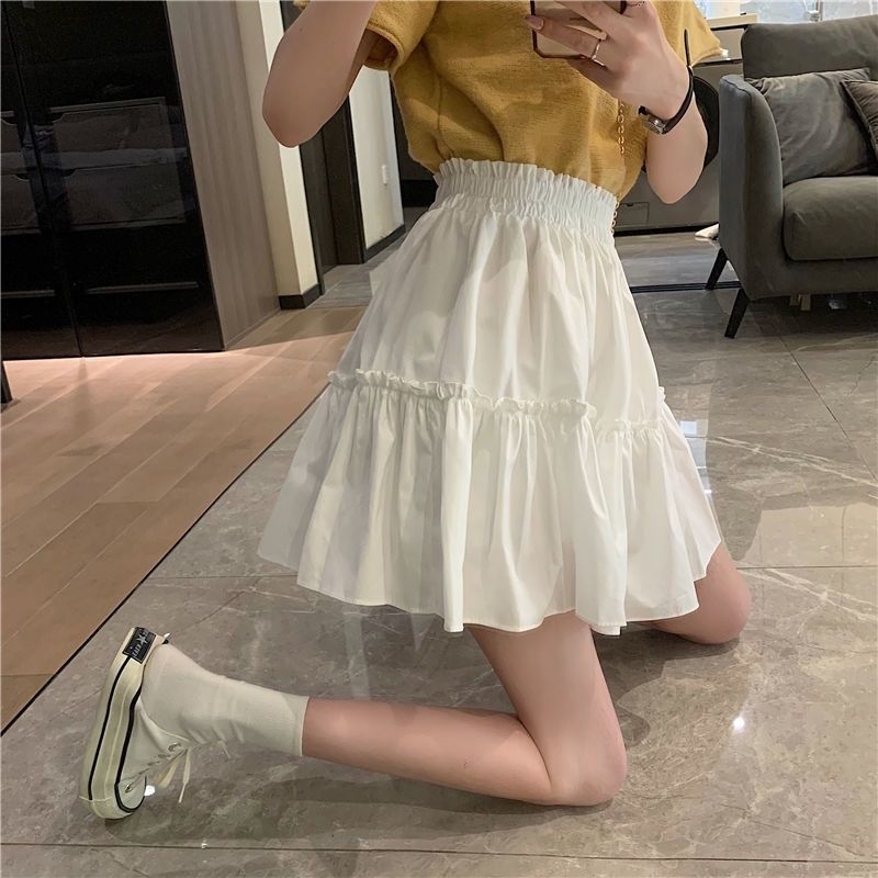 women garterized skirt plain solid color frills classic design shirring ...