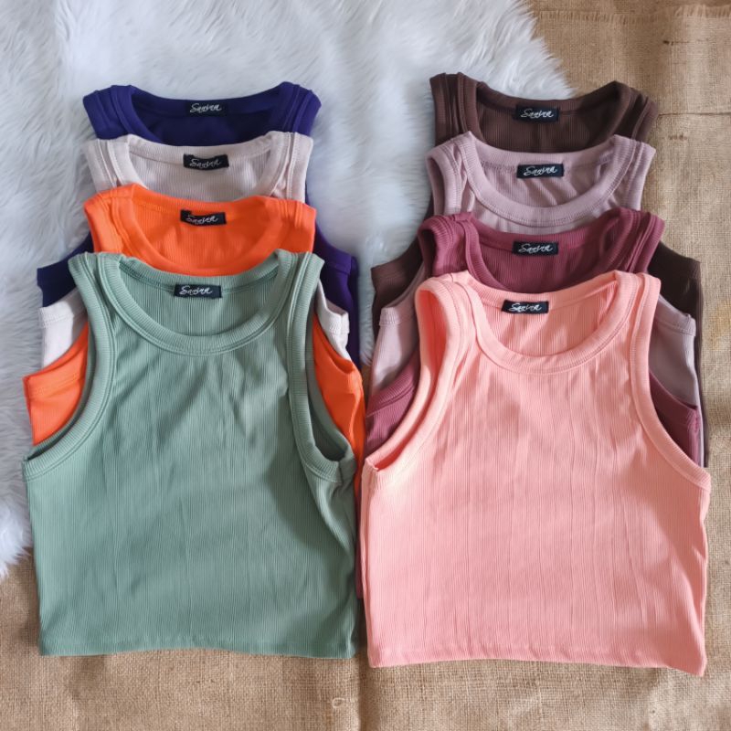 Sanina #3797 Rib Crop Top Racer Back Top Sando Sleeveless Makapal ...