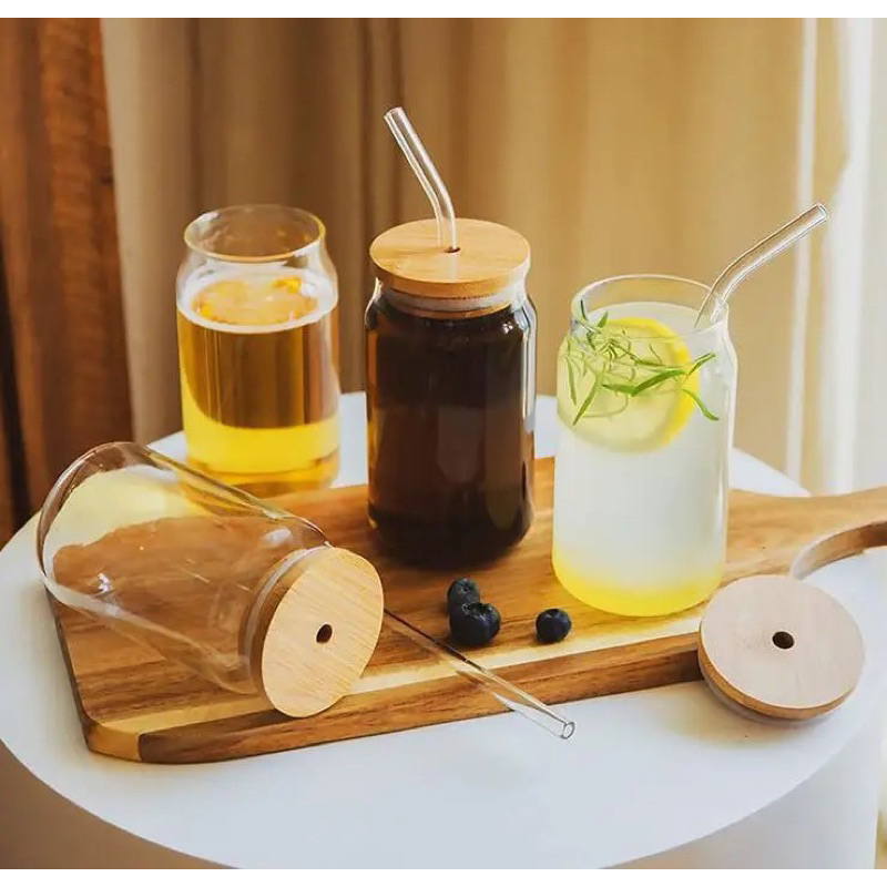 Soda Glass with Straw, Bamboo Lid and Box (16oz) | Shopee Philippines