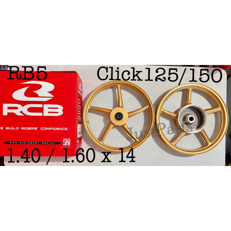 RCB MAGS SP522 (RB5) CLICK125/150 4HOLES 1.40/1.60 x 14 GOLD SET (PAIR ...
