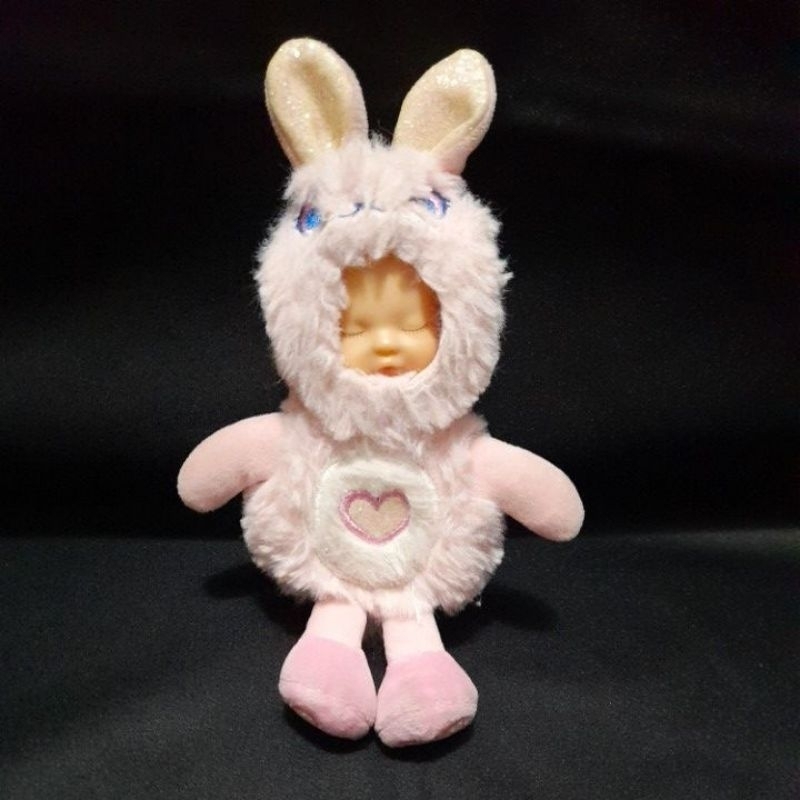 smiggle sleeping baby charm with pink bunny costume plush (rubber hard ...
