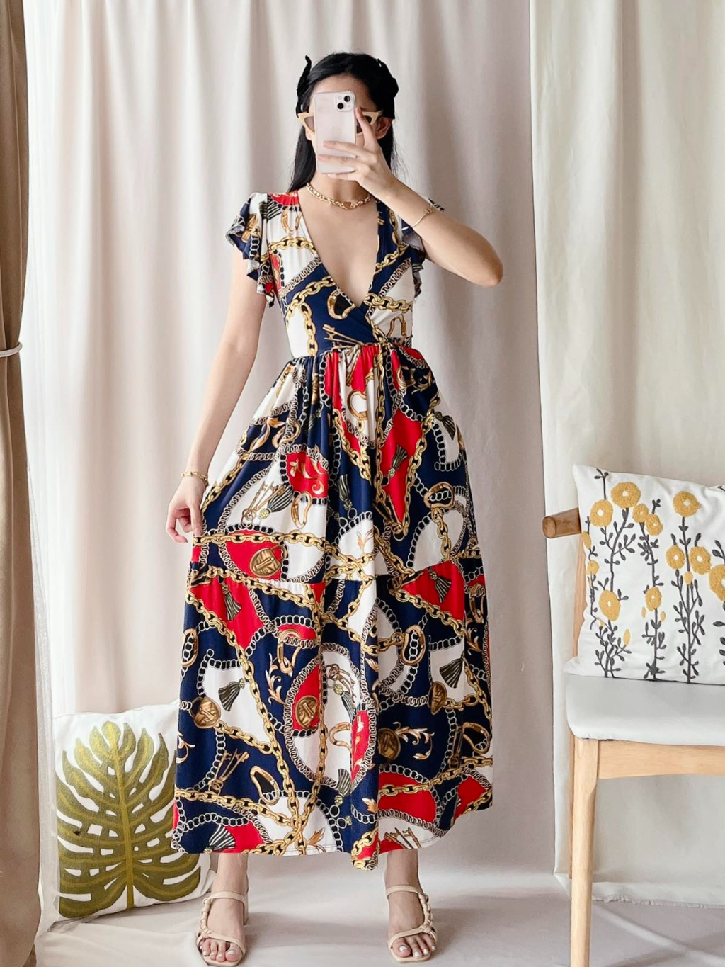 Butterfly Sleeve Ruffle Hem V Neck Maxi Dress | Shopee Philippines