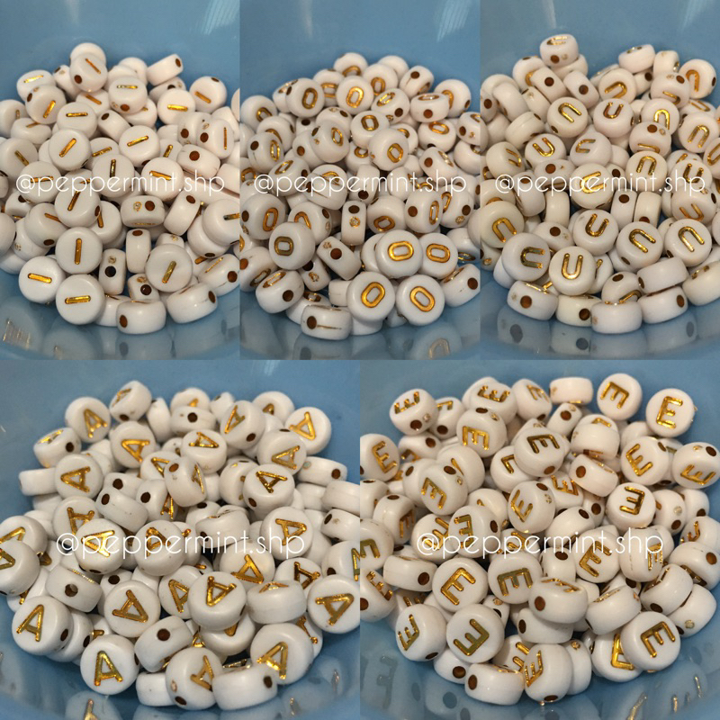 Alphabet / Letter Beads White and Gold VOWELS (10pcs) (Letter L & N ...