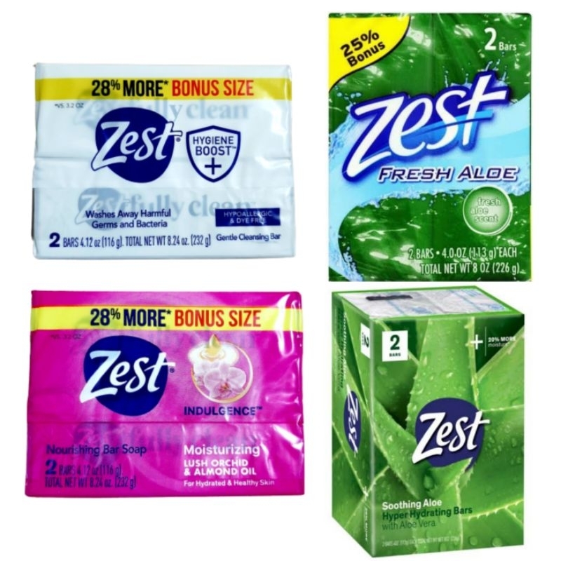 Zest 2-Pack Bar Soap (Aloe, Antibacterial, Moisturizing) • Made in USA ...