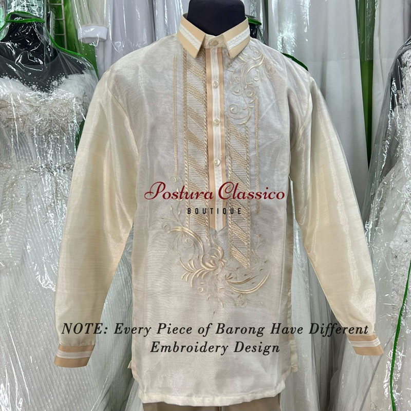 Barong Tagalog For Men Double Piping Mocca w/ Beige Burda Sports Collar ...